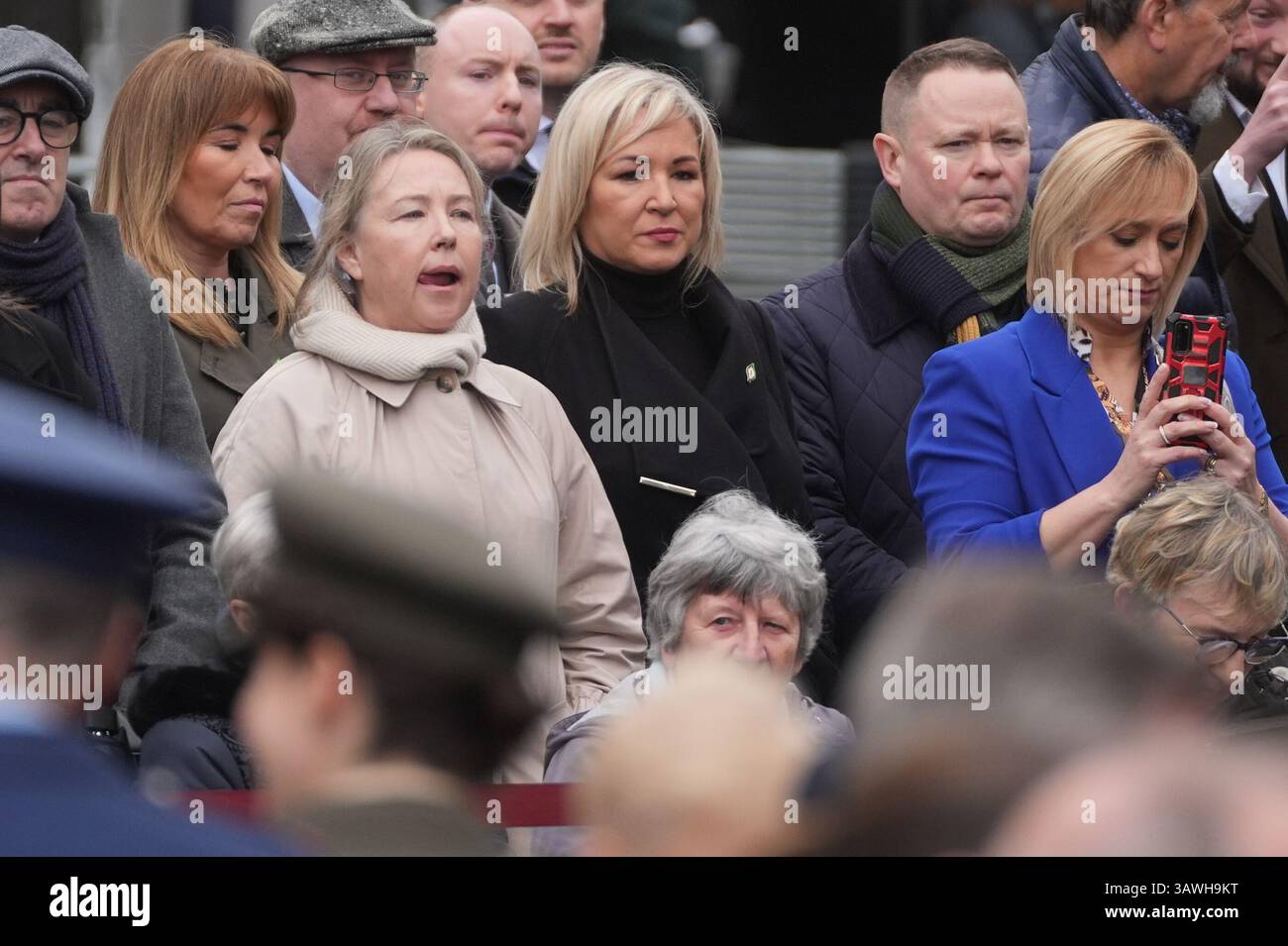 First Minister of Northern Ireland Michelle O'Neill (centre) arrives ...