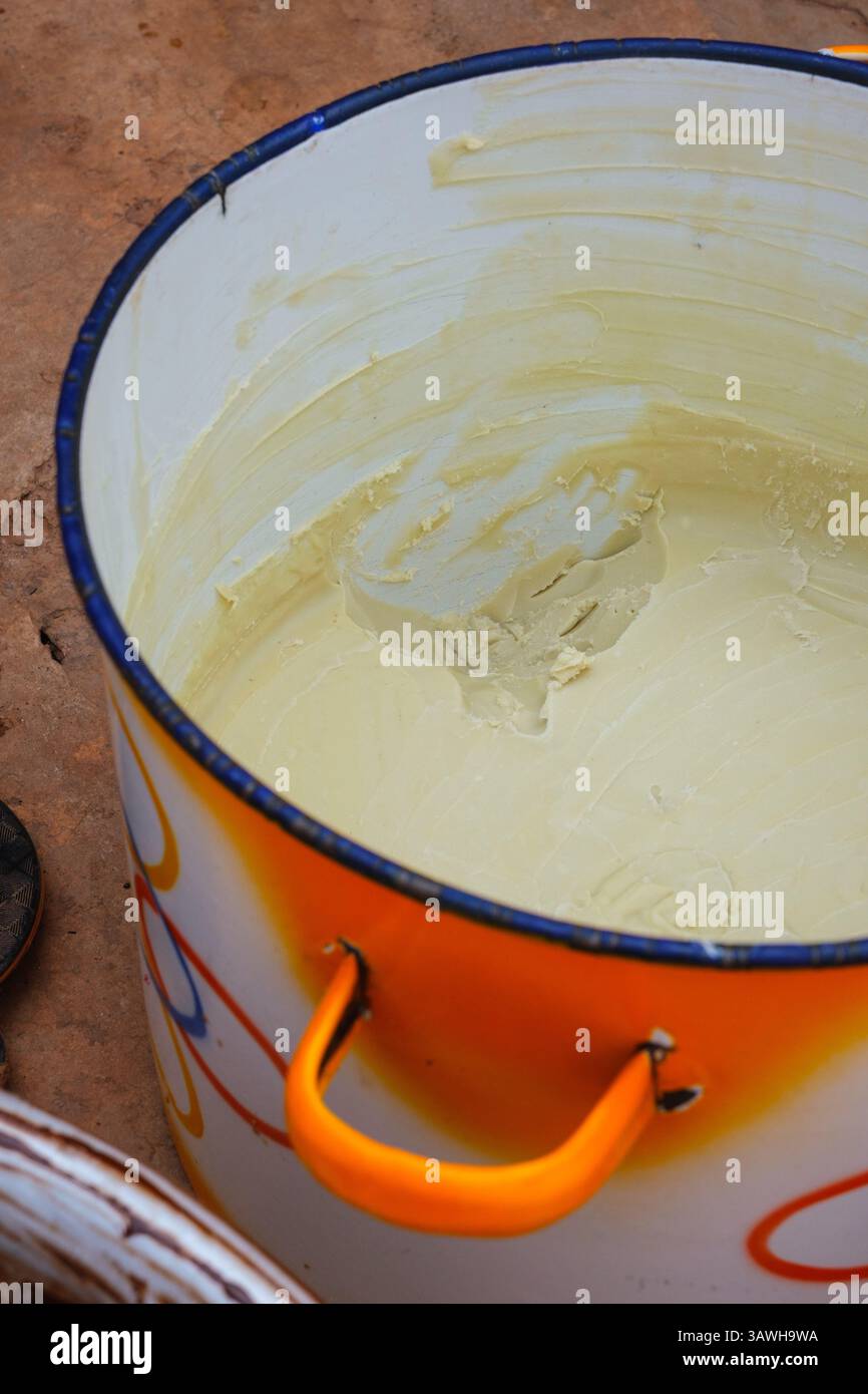 Ghana, Mognori. Shea Butter in Bucket Awaiting Packaging Stock Photo ...