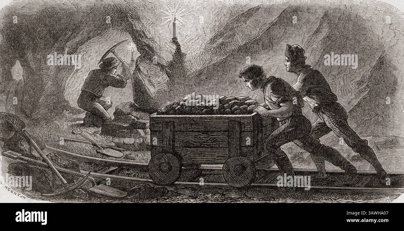 A tunnel in a Quartz reef mine, California, 19th century. This is a ...