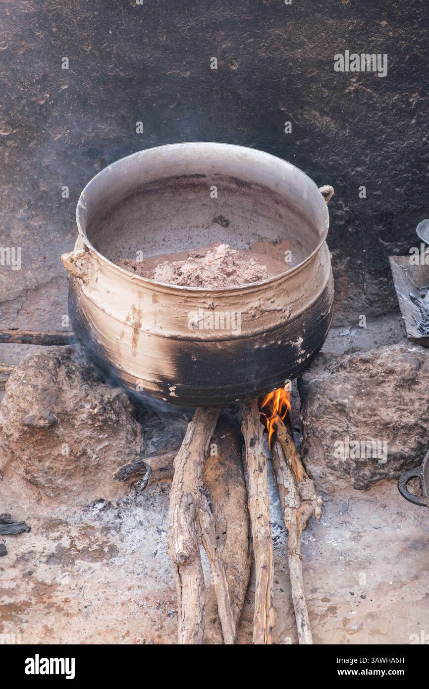 Ghana, Mognori. Shea Butter Production. Boiling the Shea Butter Fat to ...