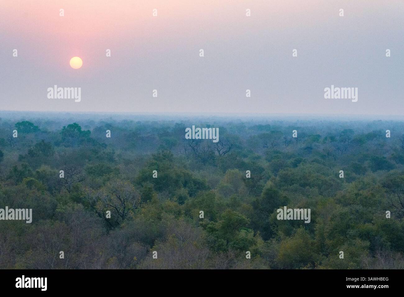 Ghana, Mole National Park. View of Setting Sun from the Zaina Lodge ...
