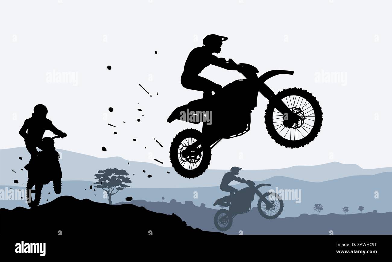Motorbike races off-road land muddy ground motorcycles silhouettes ...