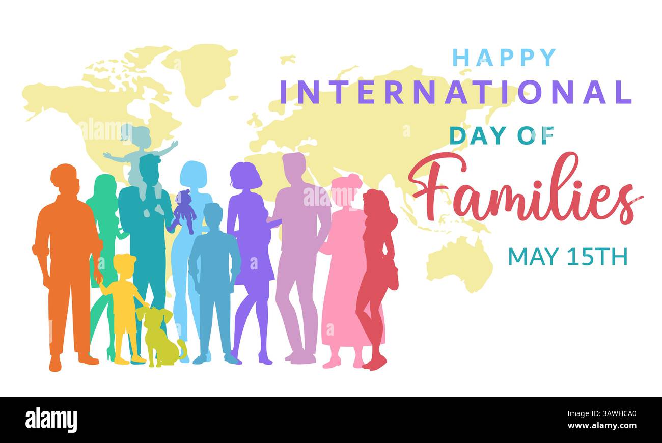 Happy international day of families cute big family colorful vector ...