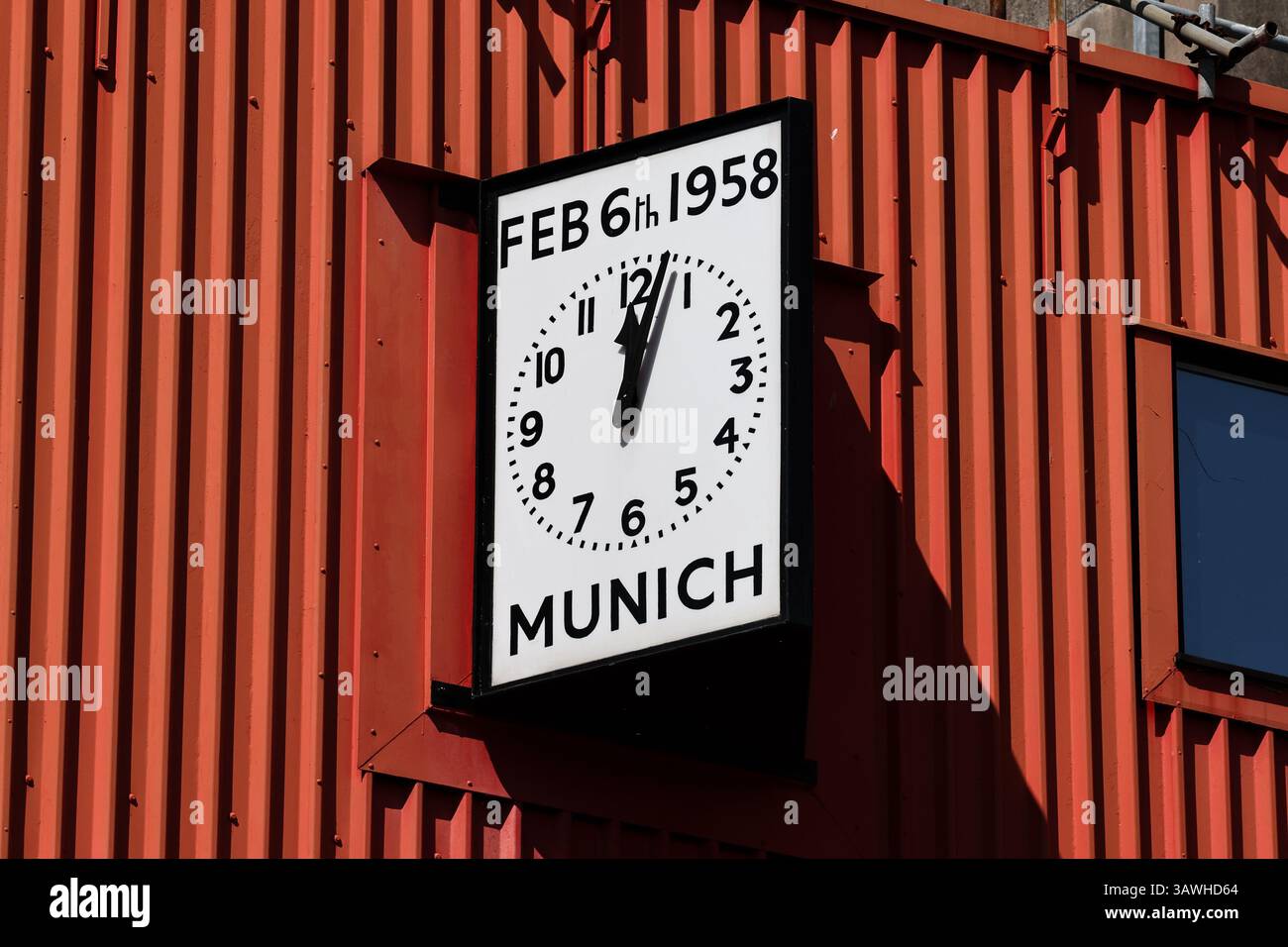 A clock remembering the Munich disaster during the Premier League match ...