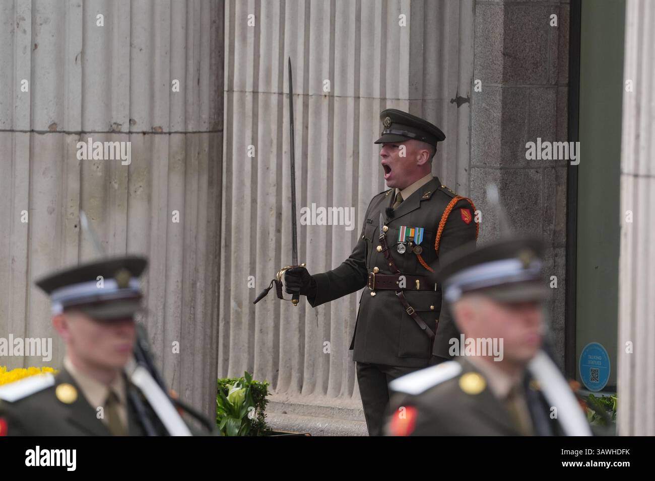 Members of the Irish Defence Forces during a ceremony to mark the ...