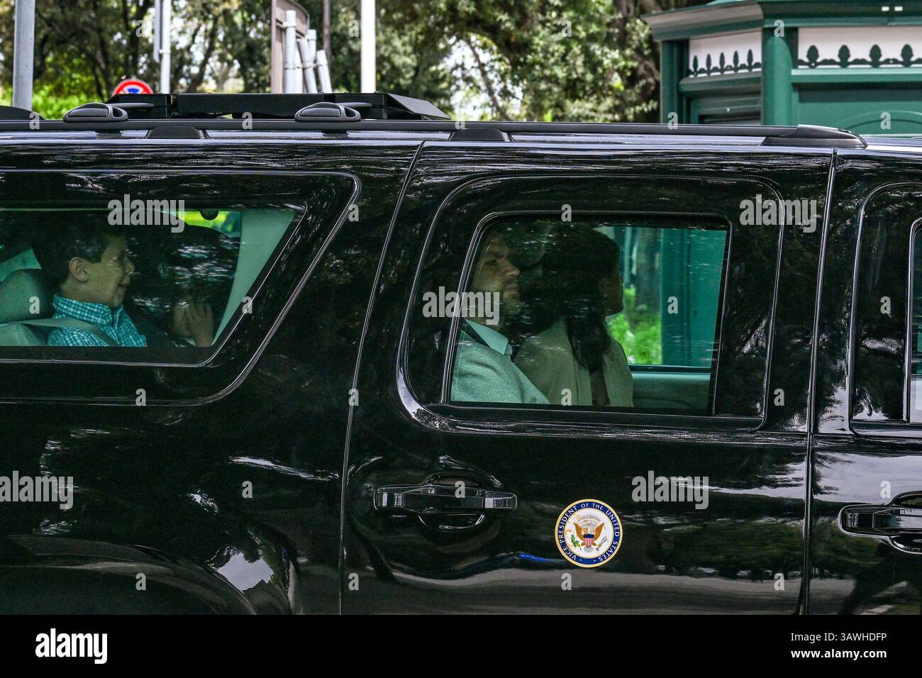 U.S. Vice President JD Vanc and his family arrives at Basilica Papale ...