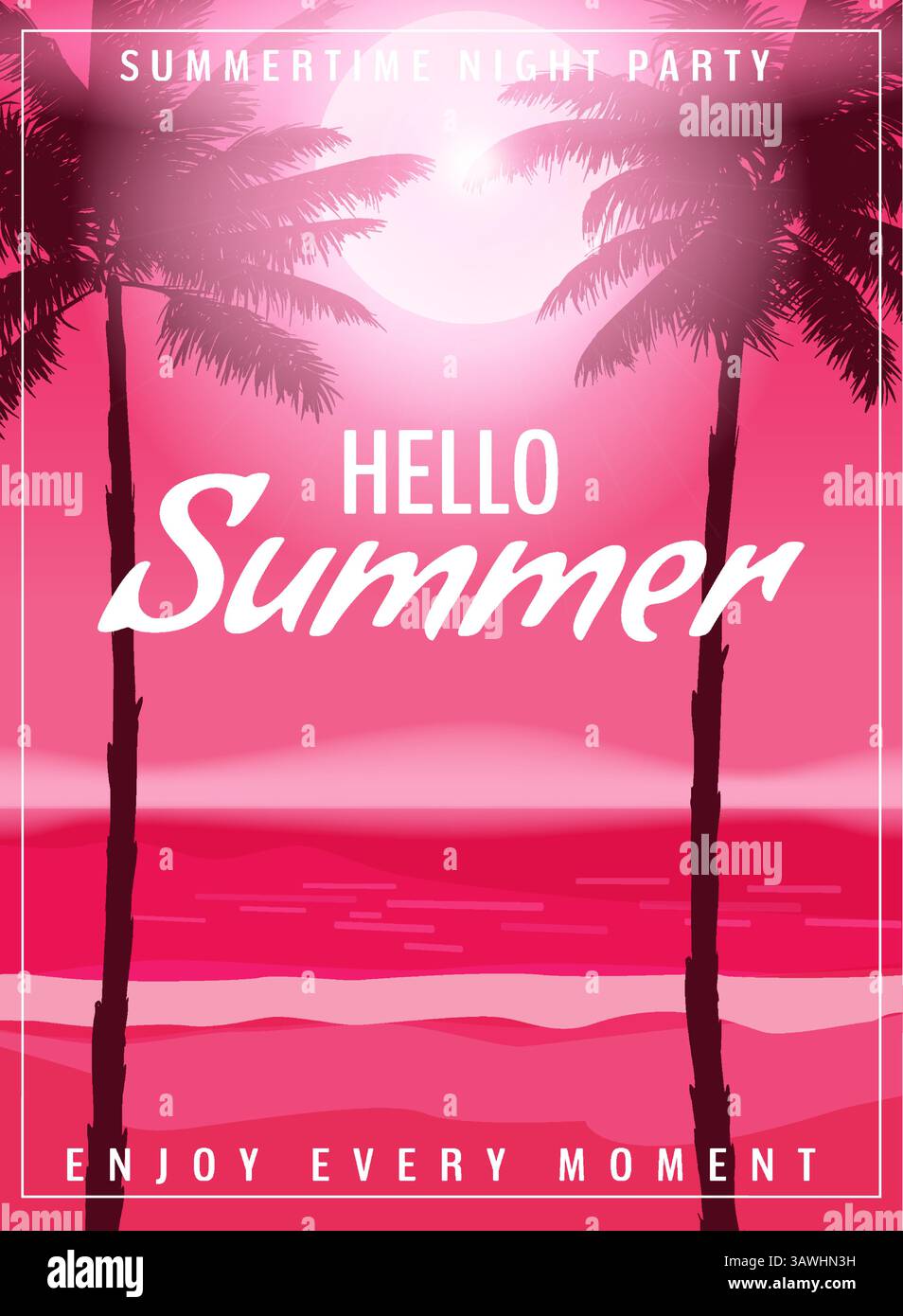 Hello Summer party poster design template, flyer. Summertime beach ...