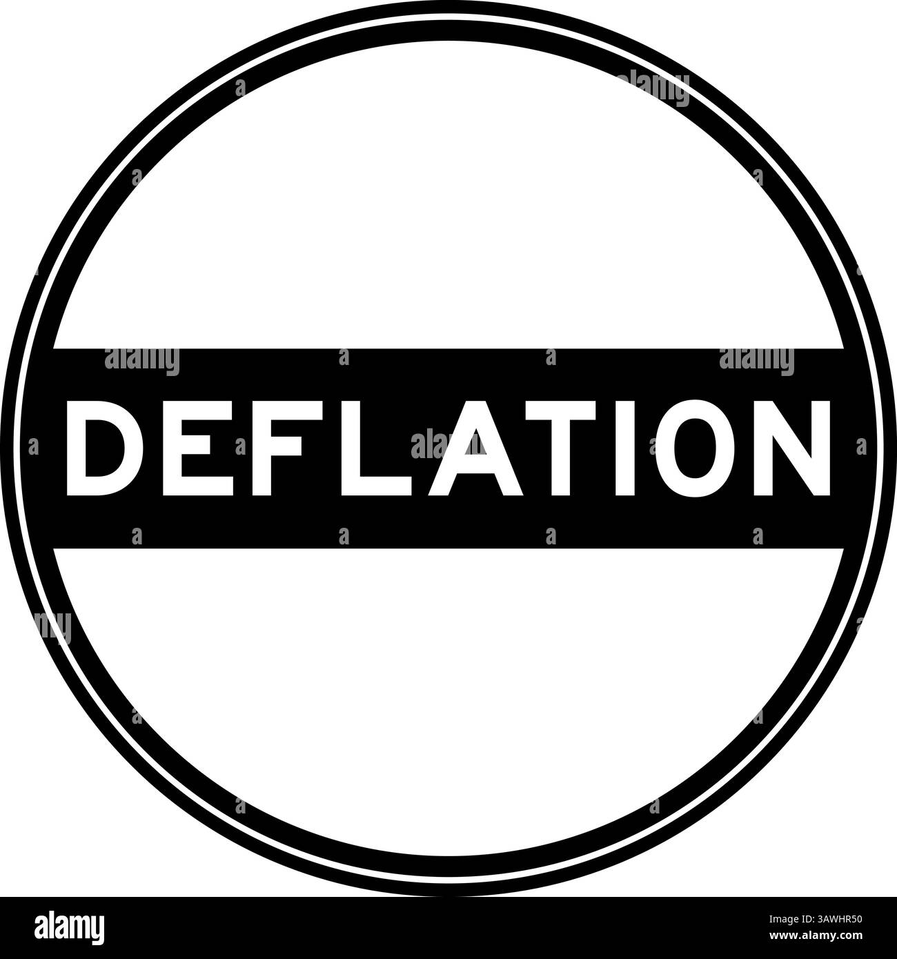 Black color round seal sticker in word deflation on white background ...