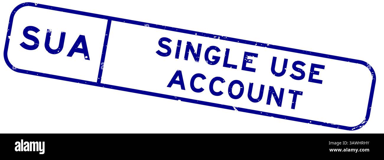 Grunge blue SUA Single use account word square rubber seal stamp on ...