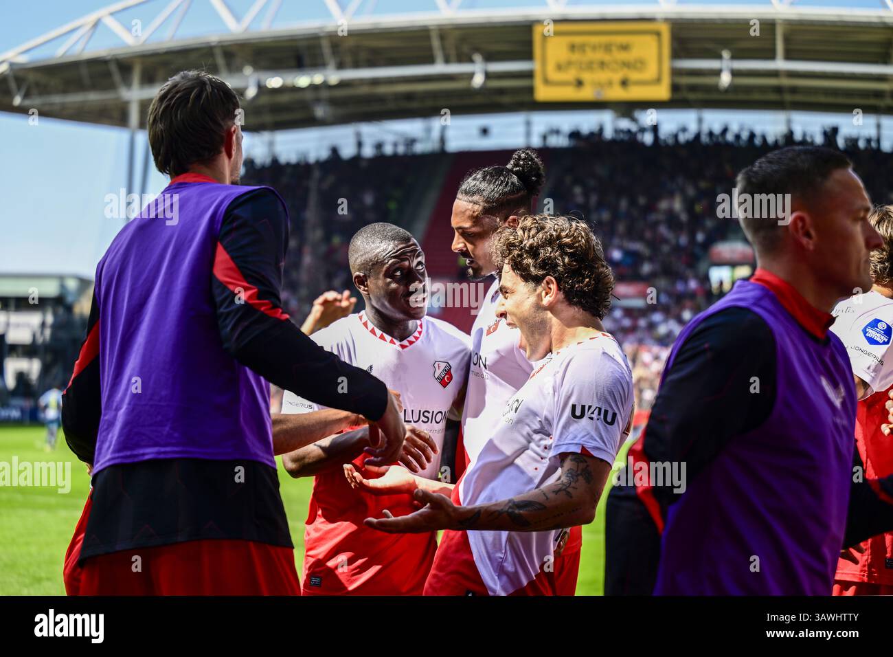 UTRECHT - (l-r) Yoann Cathline of FC Utrecht, Sebastien Haller of FC Utrecht, Miguel Rodriguez ...