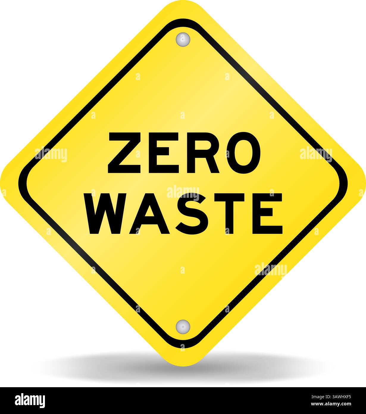 Yellow color transportation sign with word zero waste on white ...