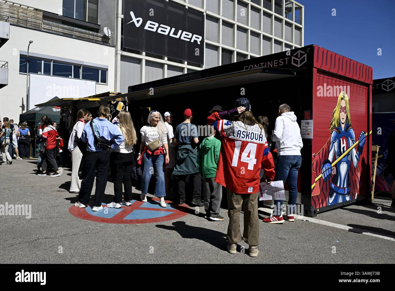 Ice hockey spectators before the start of the IIHF Women's Ice Hockey ...