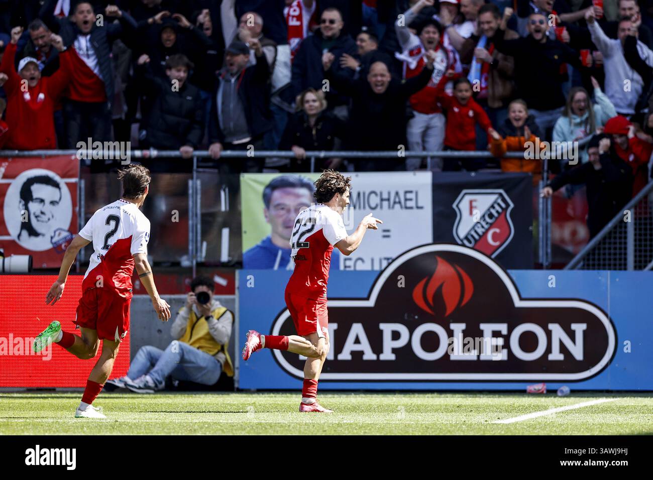 UTRECHT - (l-r) Siebe Horemans of FC Utrecht, Miguel Rodriguez of FC Utrecht celebrate 3-0 ...