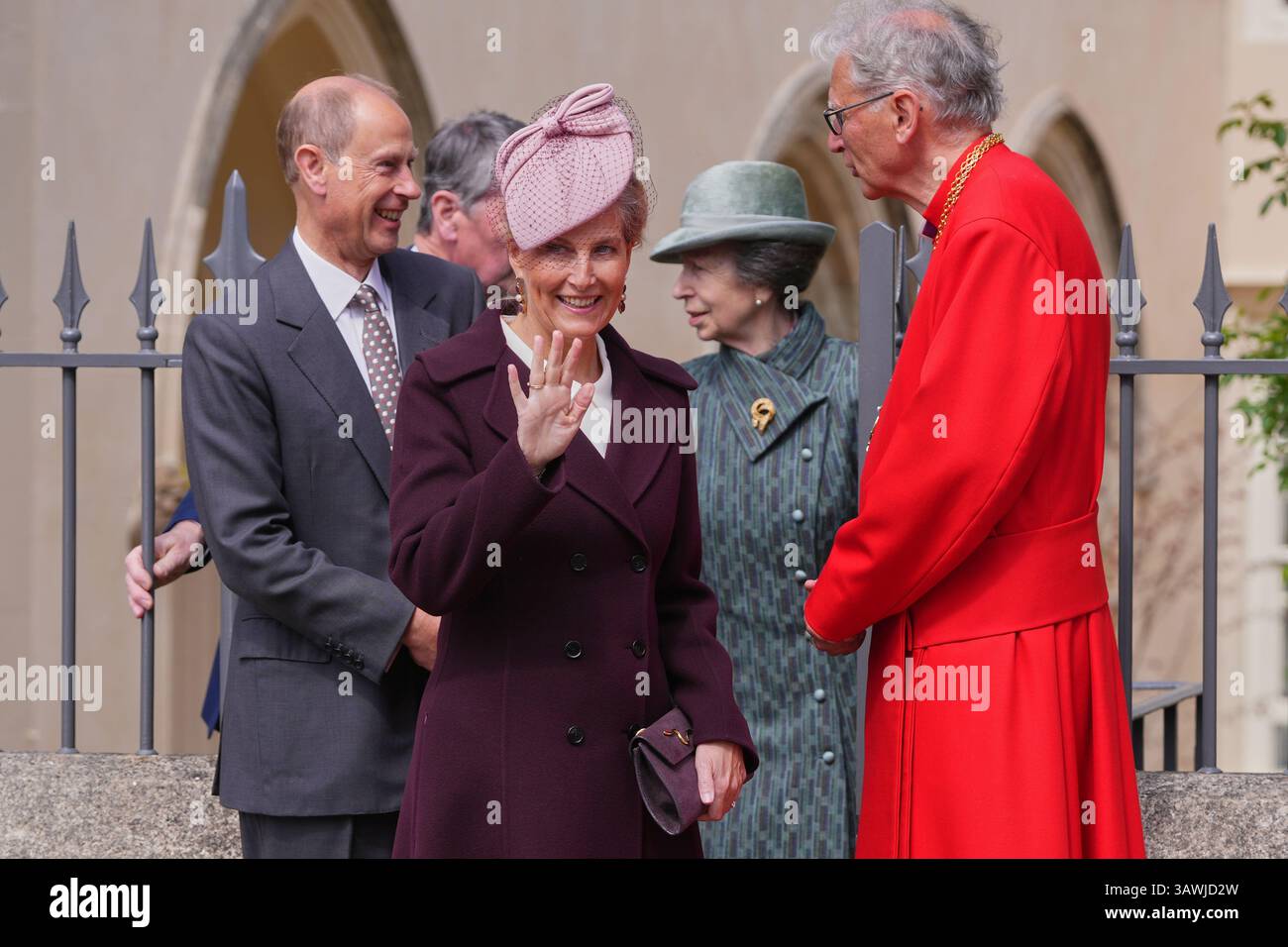Sophie, Duchess of Edinburgh waves to the crowd as her husband the Duke ...