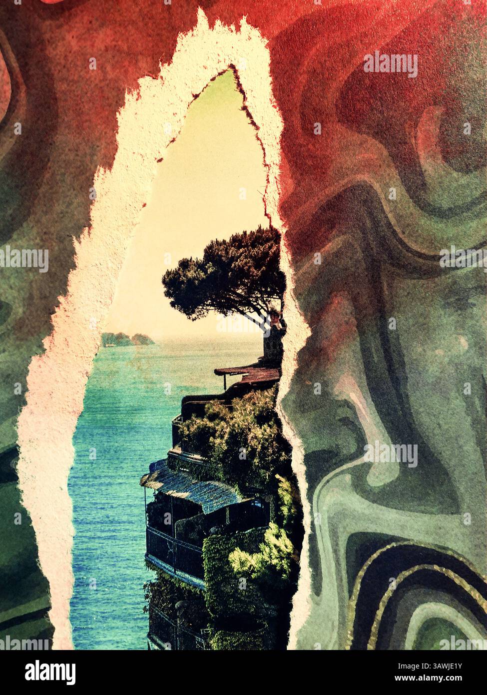 Collage of a view through a rock Stock Photo - Alamy