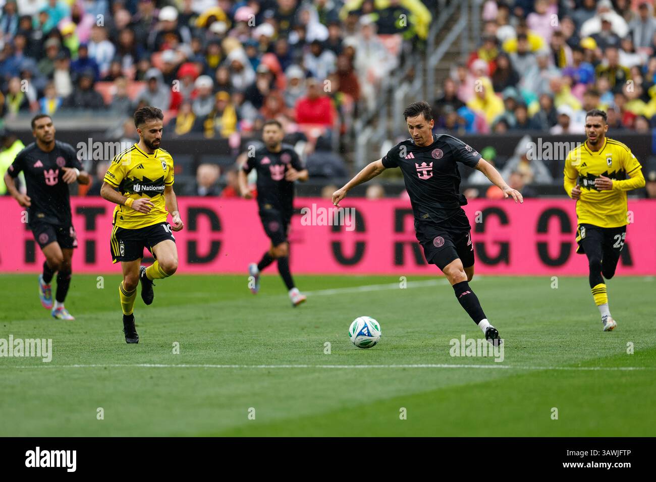 April 19, 2025: Inter Miami forward Tadeo Allende (21) moves the ball ...