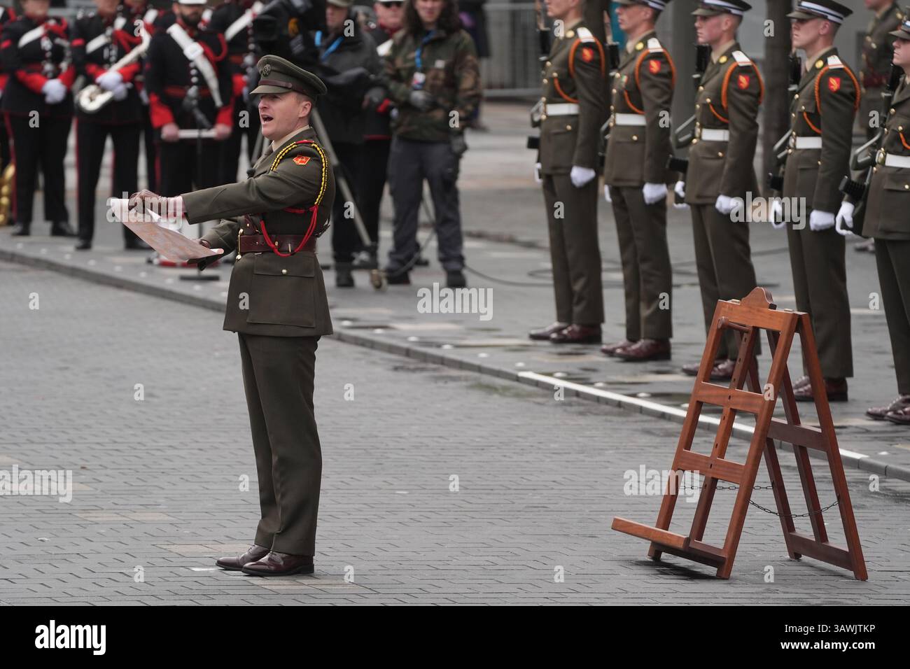 Captain Connor Gibbons based at Defence Forces Headquarters reads the ...