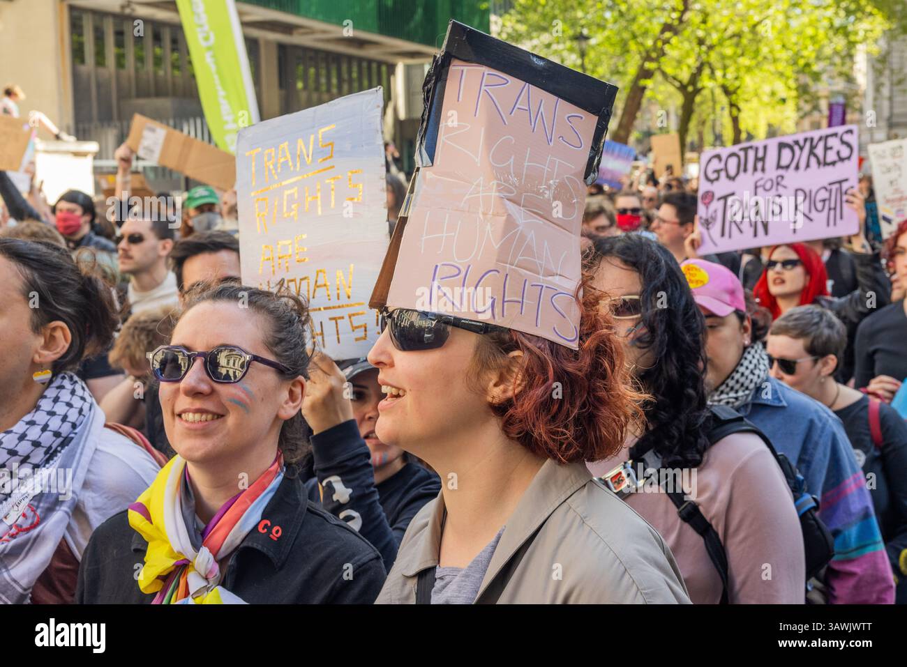 London, UK. 19 APR, 2025. Person with "Trans rights are Human rights ...