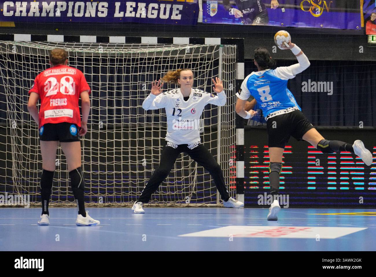 Anna Kristensen of Team Esbjerg fails to save a penalty shot by ...