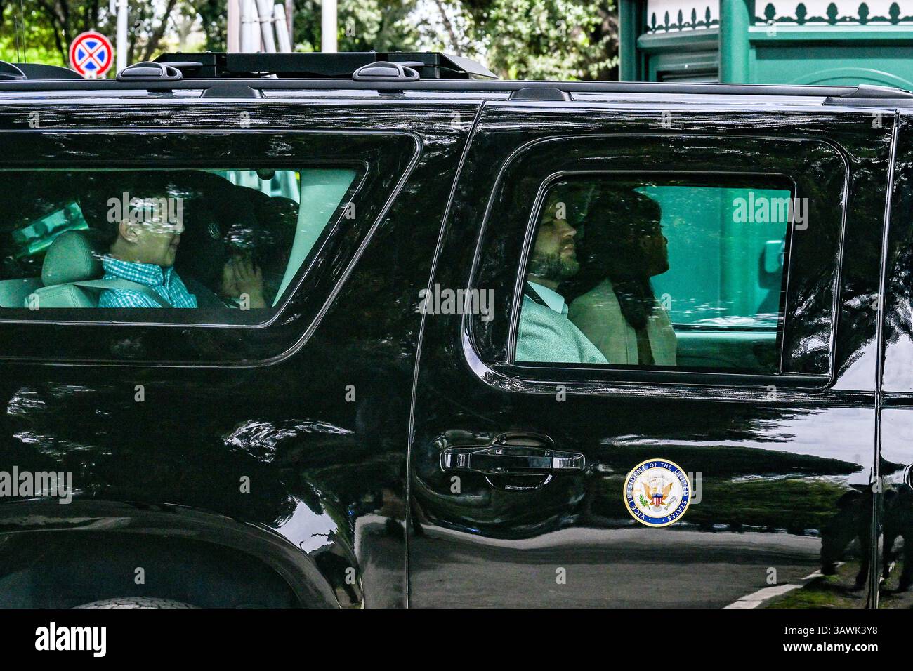 U.S. Vice President JD Vanc and his family arrives at Basilica Papale ...