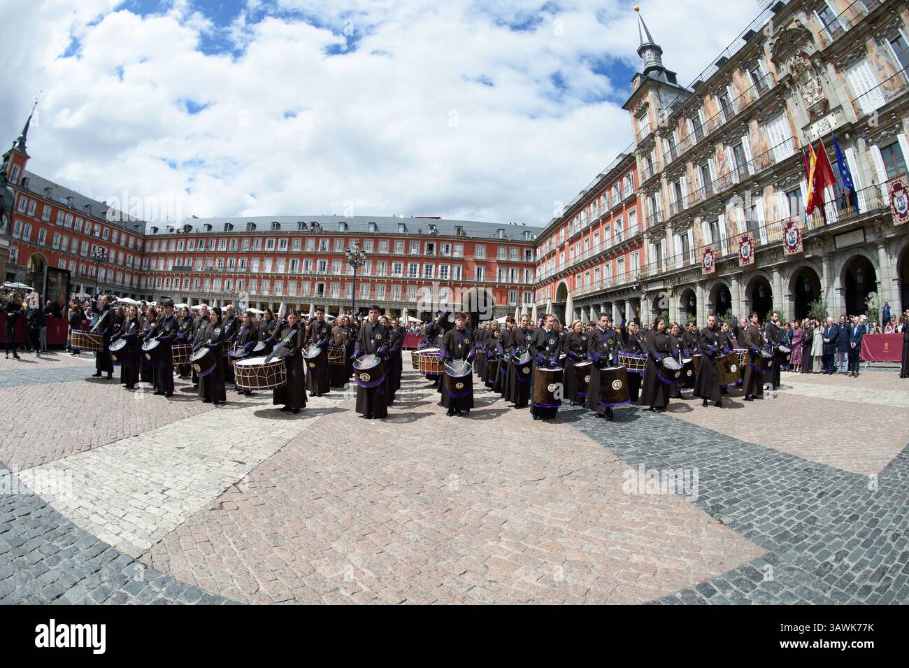 People before the procession of Tamborrada at the Plaza Mayor madrid on ...