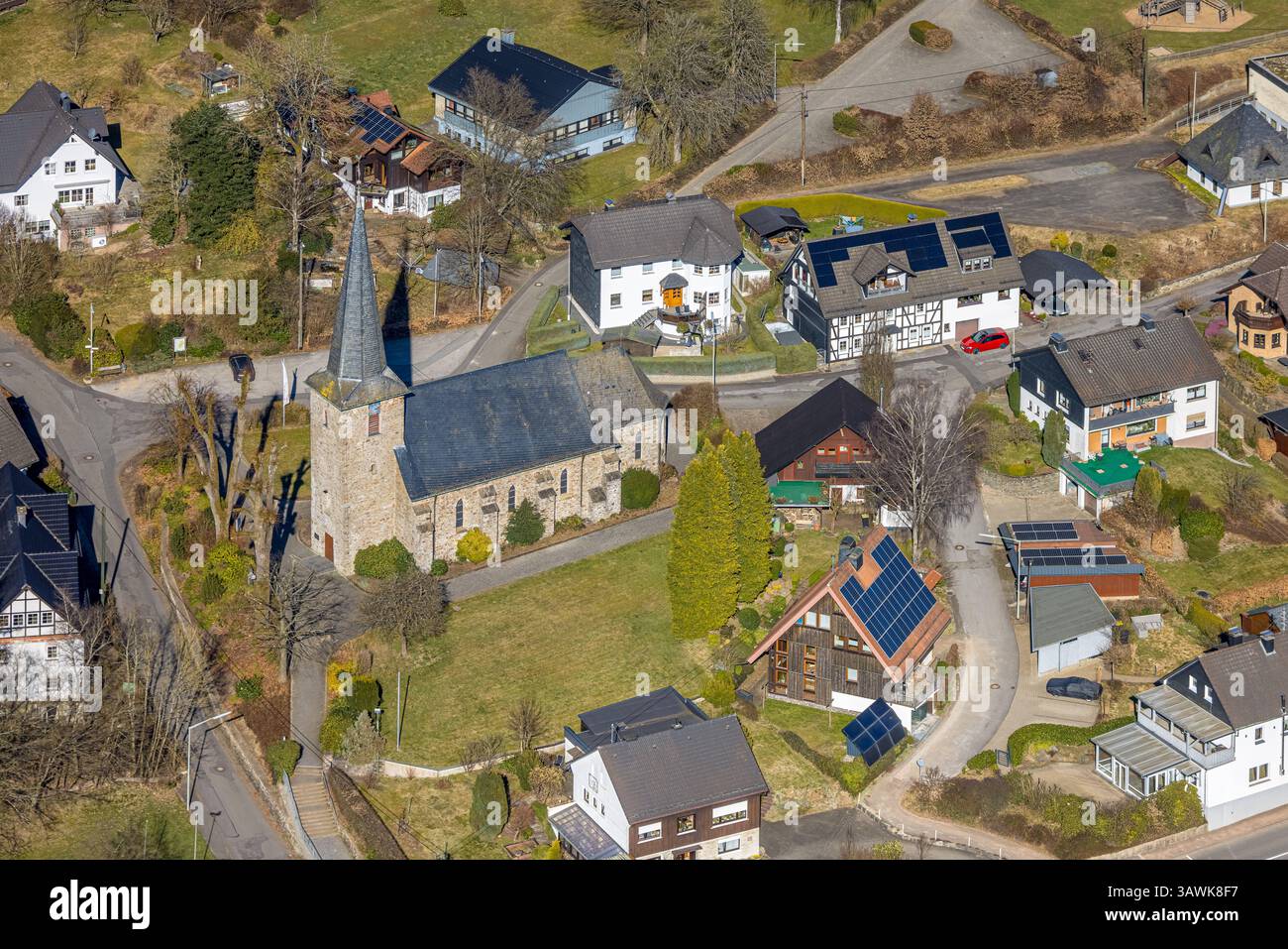 Luftbild, Kirche Rahrbach, Kirchhundem, Sauerland, Nordrhein-Westfalen ...