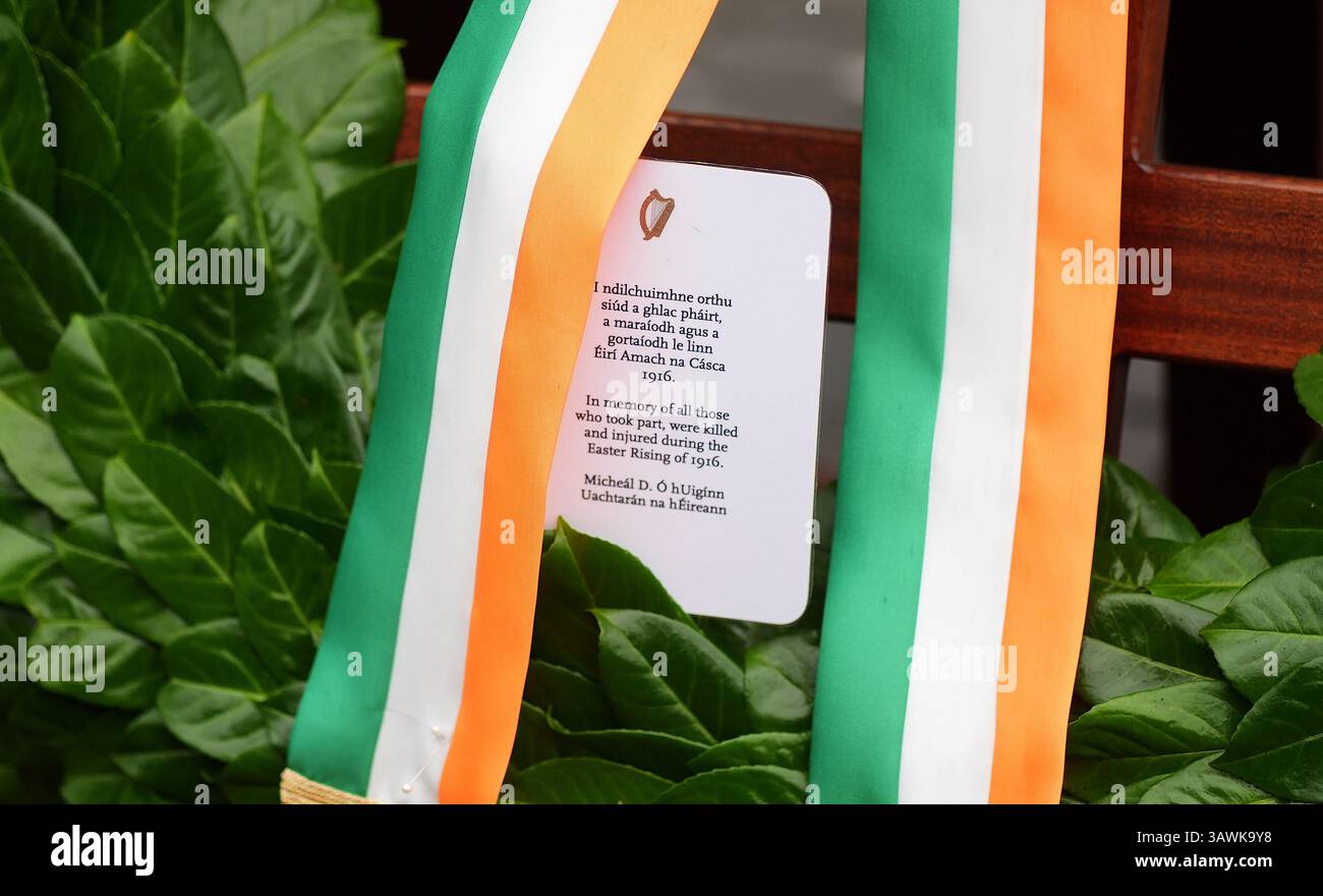 A wreath left by Irish President Michael D Higgins during a ceremony to ...