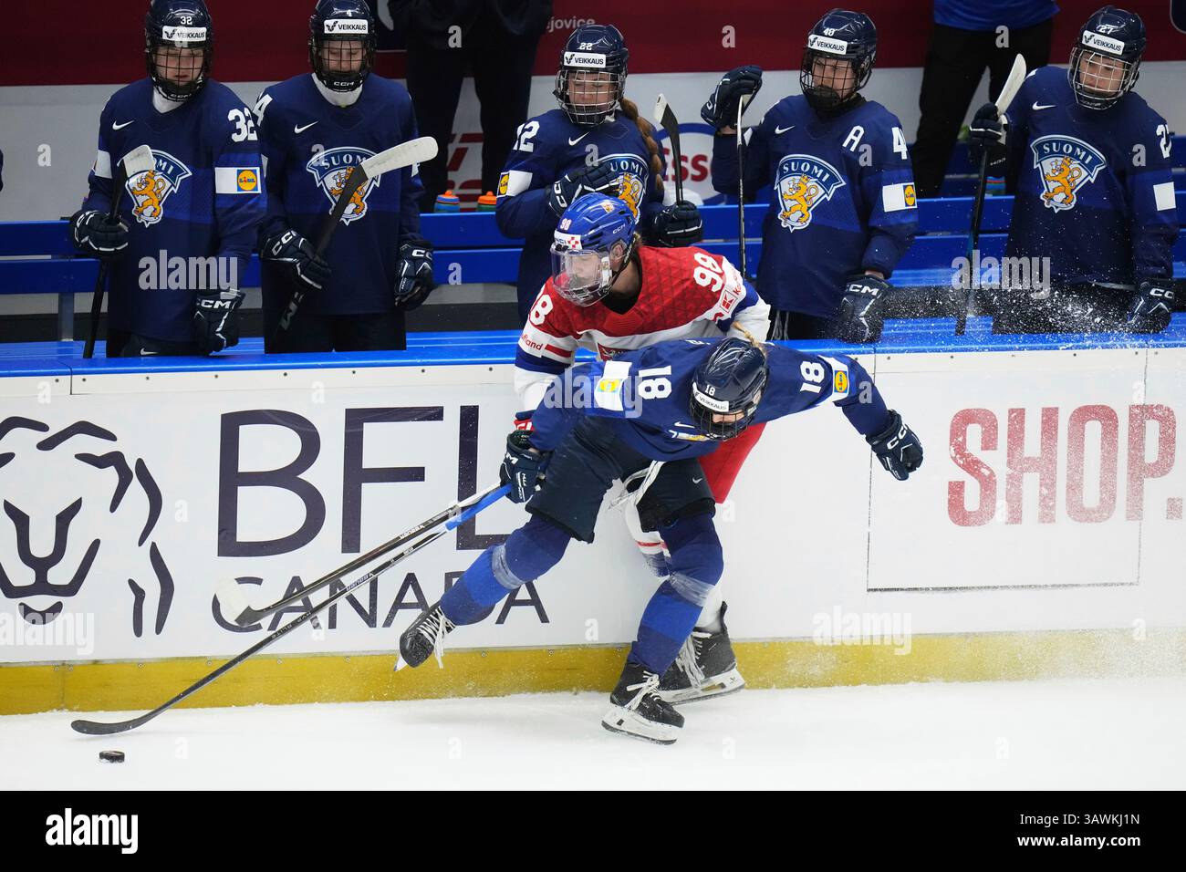 Finland's Jenniina Nylund, right, challenges Kristyna Kaltounkova of ...