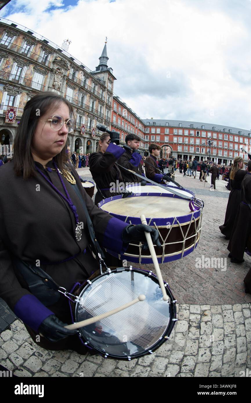 People before the procession of Tamborrada at the Plaza Mayor madrid on ...