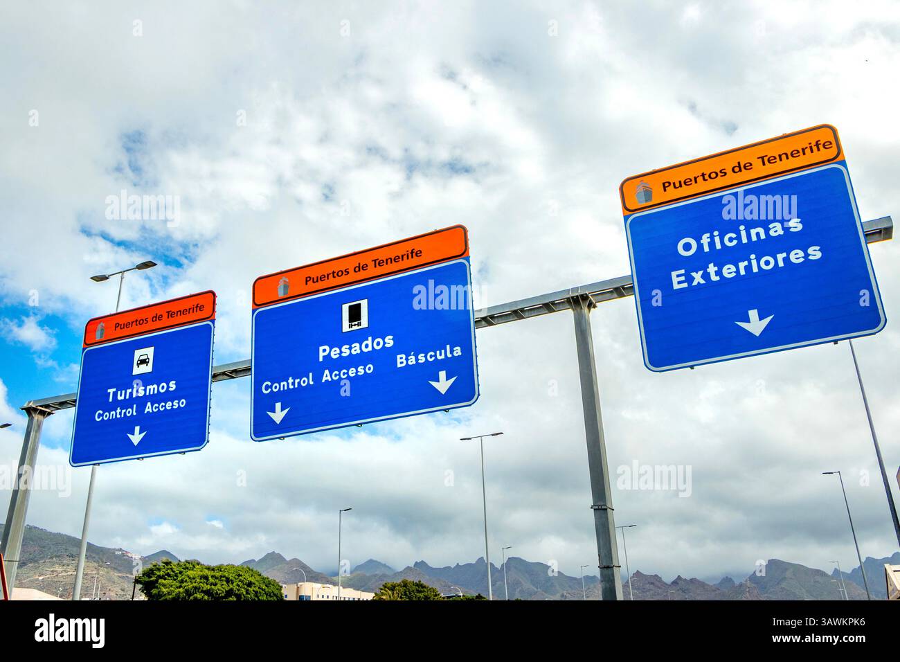 port overhead gantry direction road signs in santa cruz tenerife spain ...