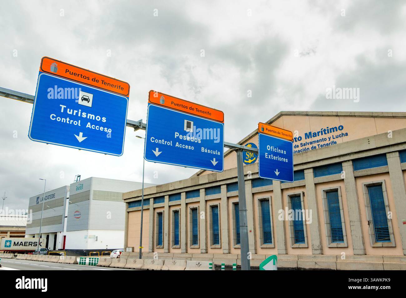 port overhead gantry direction road signs in santa cruz tenerife spain ...