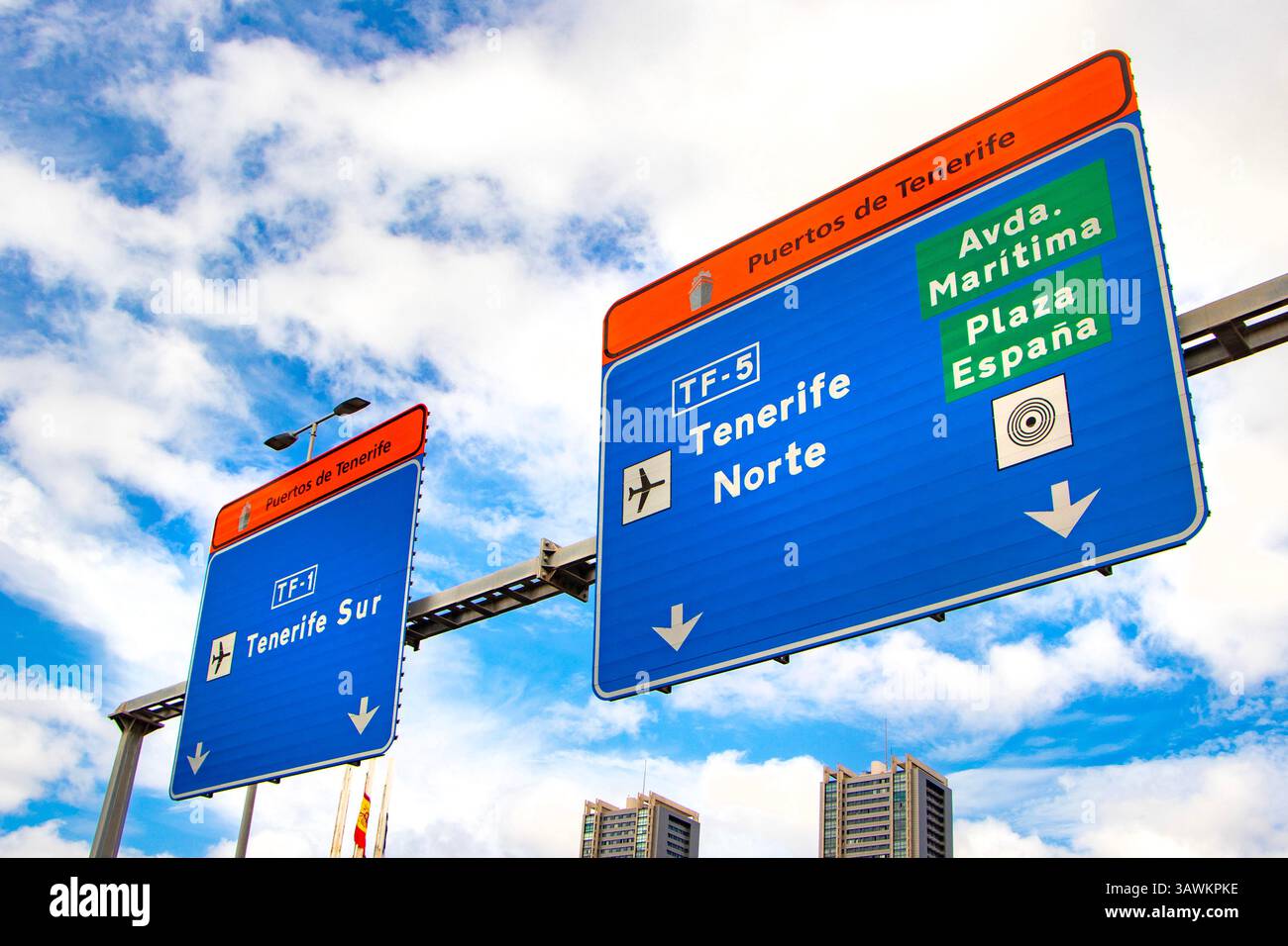 port overhead gantry direction road signs in santa cruz tenerife spain ...