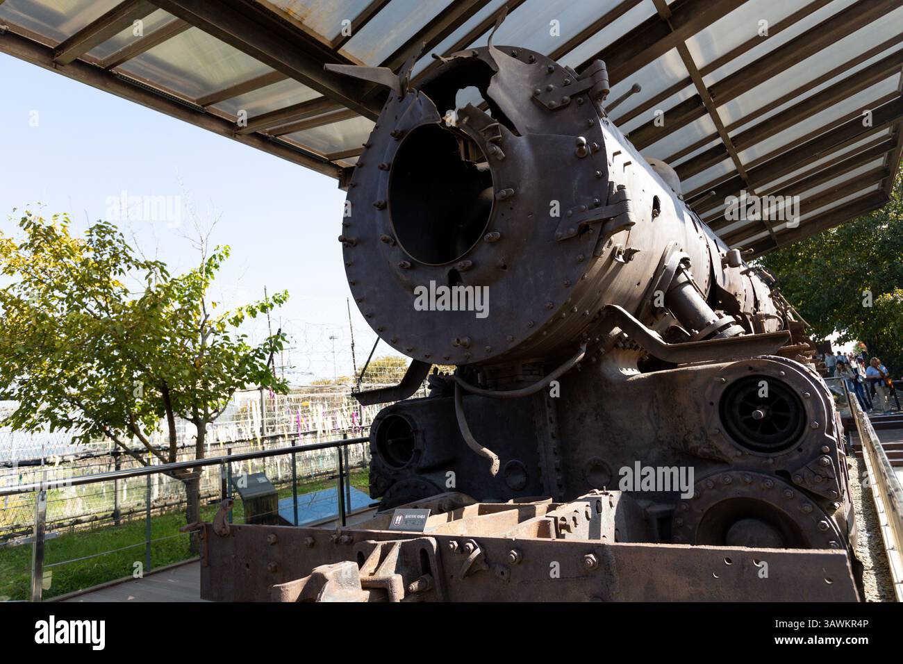 Old vintage rusty train in the demilitarized zone on the border between ...
