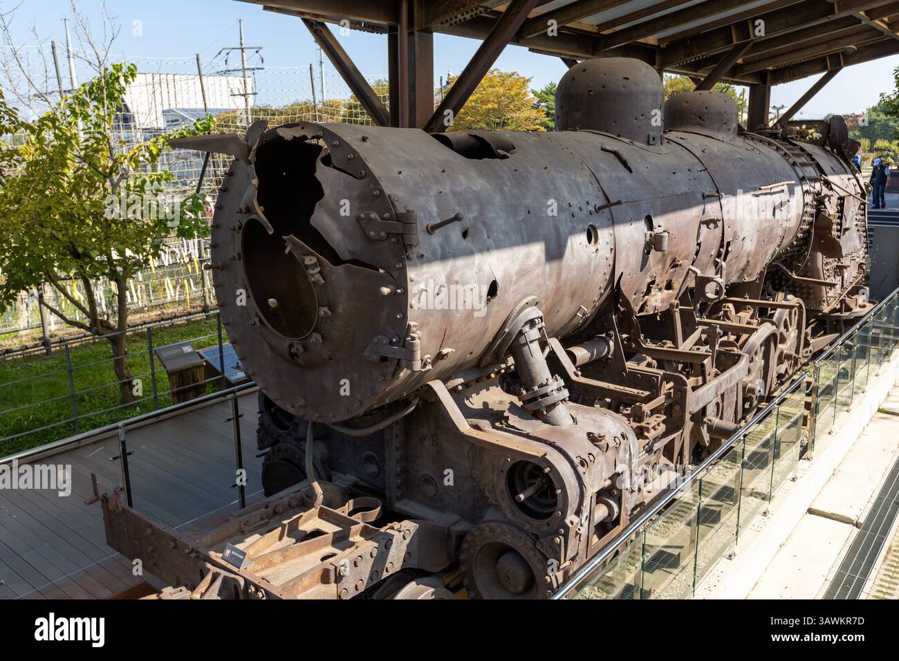Old vintage rusty train in the demilitarized zone on the border between ...