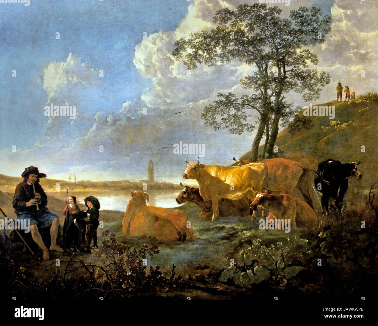 Aelbrecht CUYP 1620 - 1691 Landscape near Rhenen grazing cows and a ...