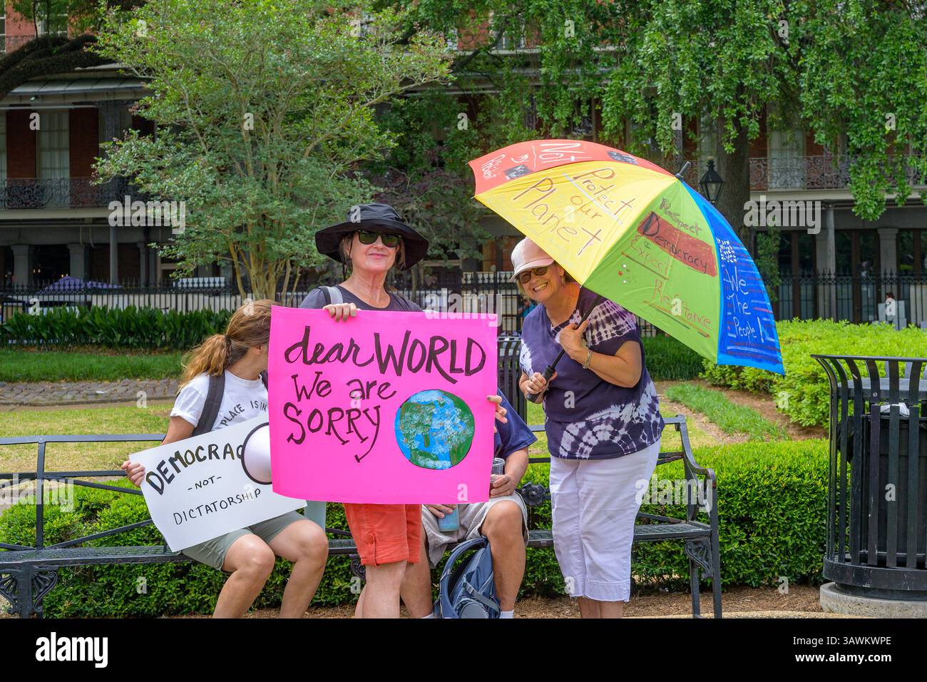 New Orleans, LA, USA - April 19, 2025: Anti-Trump protesters with signs ...
