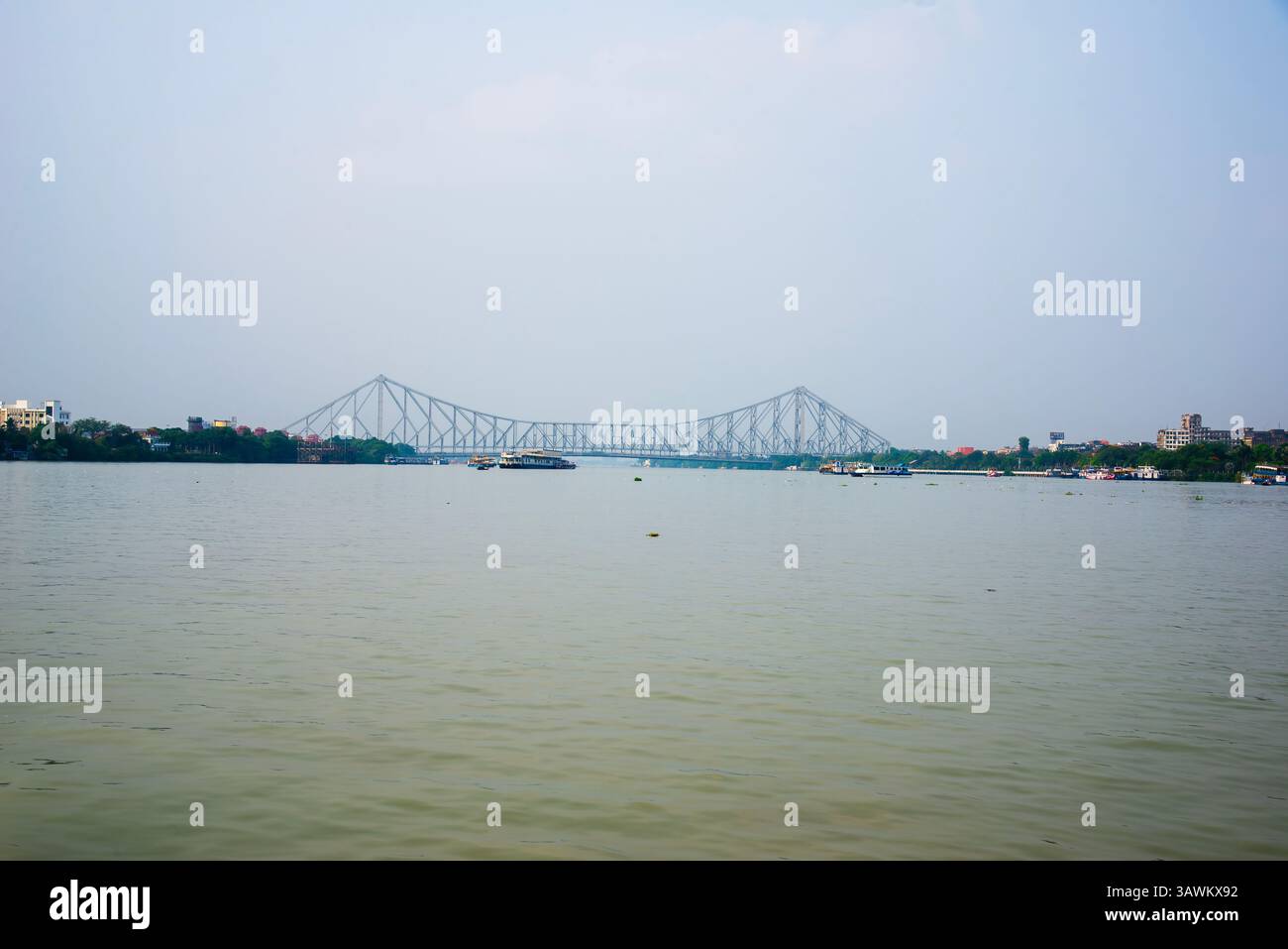 Full view of Howrah bridge or Rabindra Satu from the middle of The ...