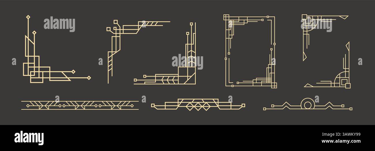 Art Deco Line Gold Corners Frames Borders Set Stock Vector Image & Art ...