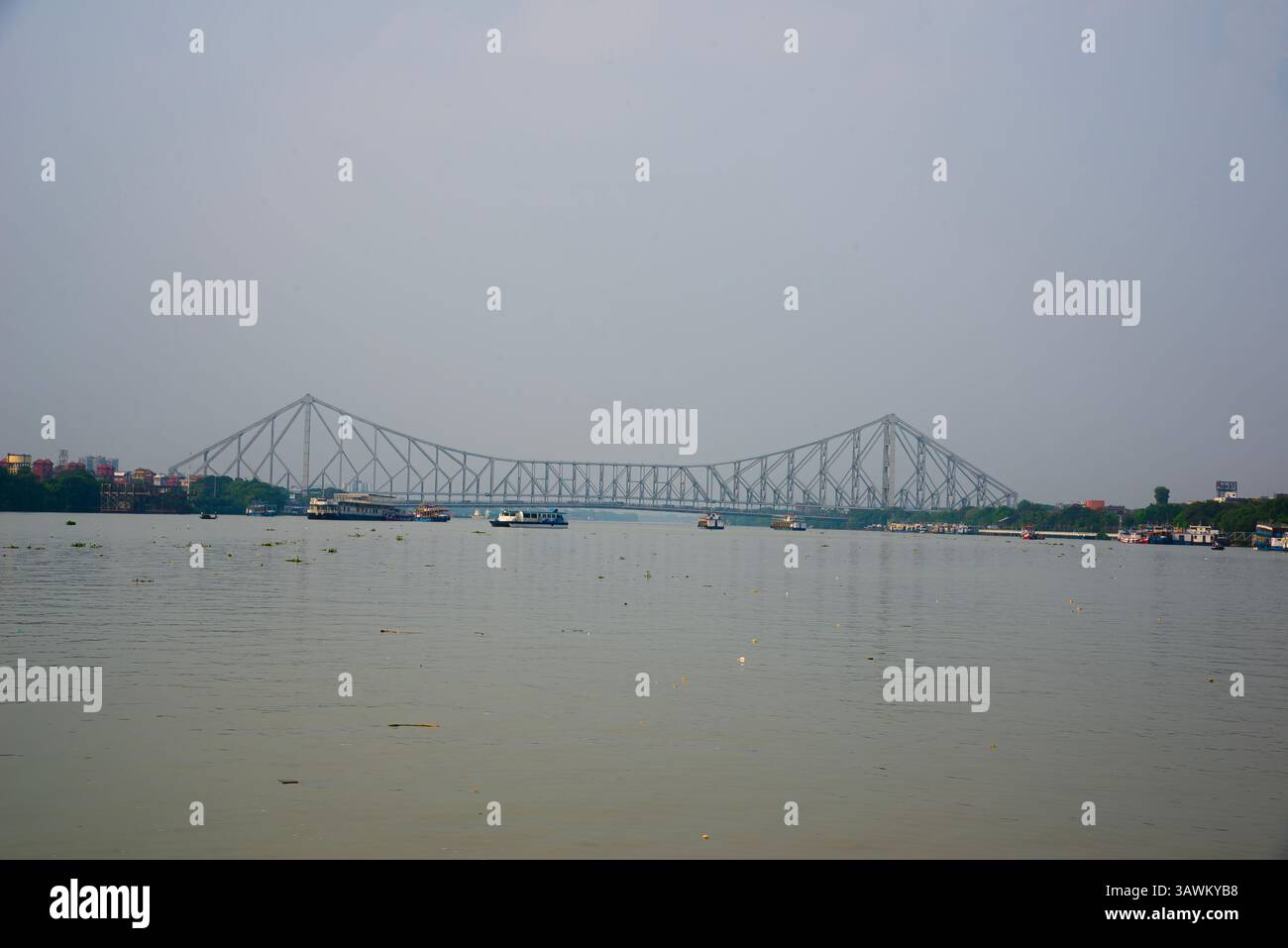 Full view of Howrah bridge or Rabindra Satu from the middle of The ...