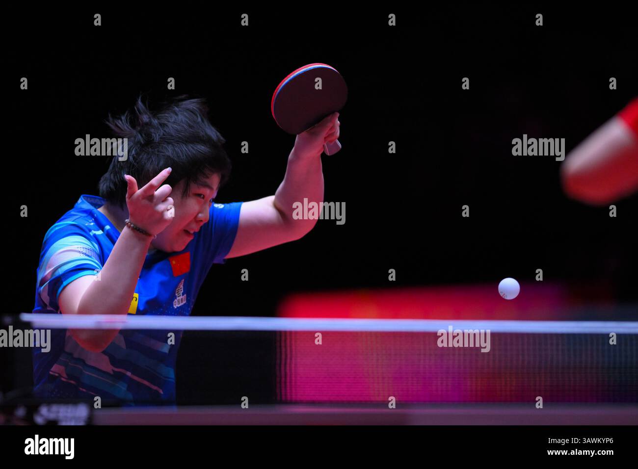 Macao, China. 20th Apr, 2025. Kuai Man hits a return during the women's ...