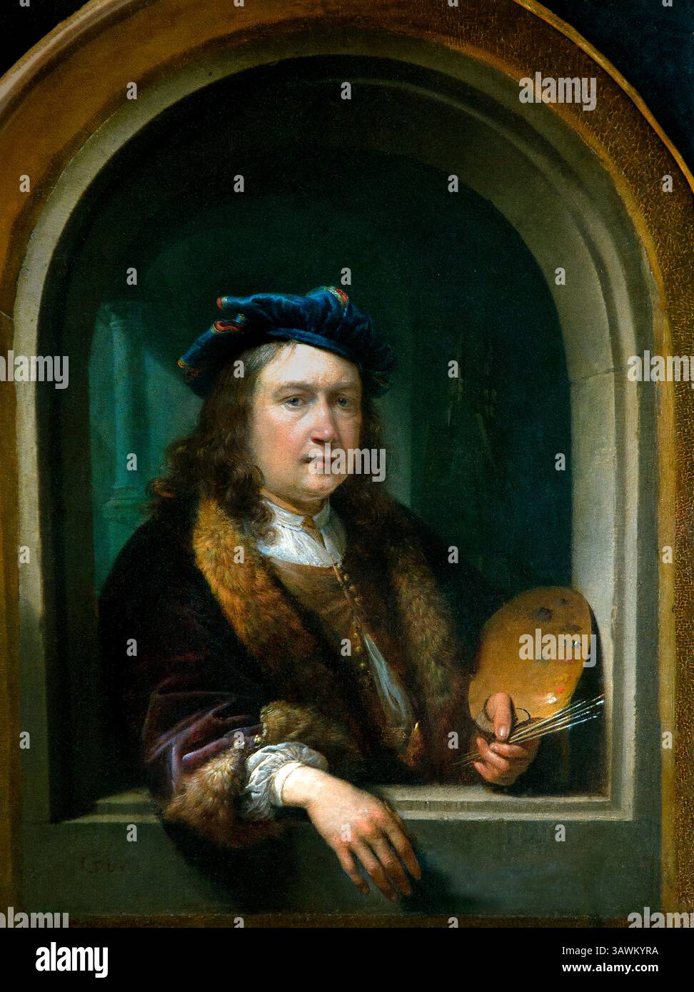 Self portrait with palette in a niche by gerard dou hi-res stock ...