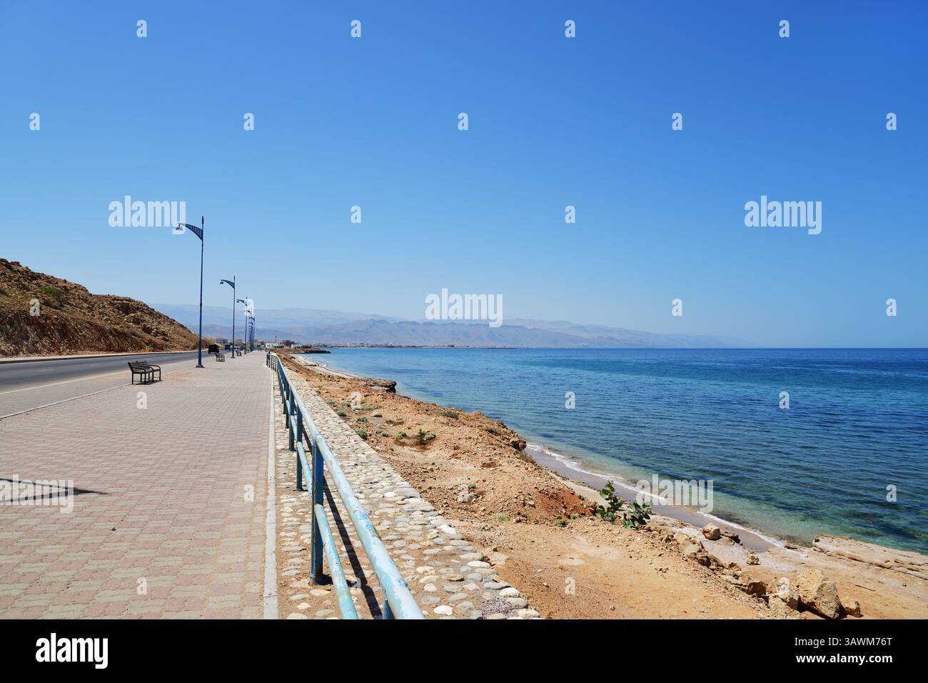 Road and promenade of Oman Gulf near city of Sur. Sur is the capital ...