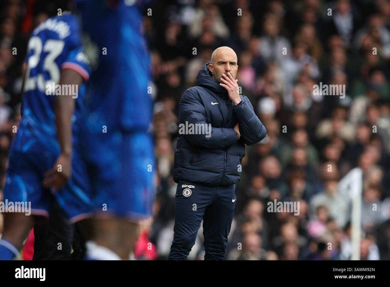 LONDON, UK - 20h Apr 2025: Chelsea Head Coach Enzo Maresca looks on ...