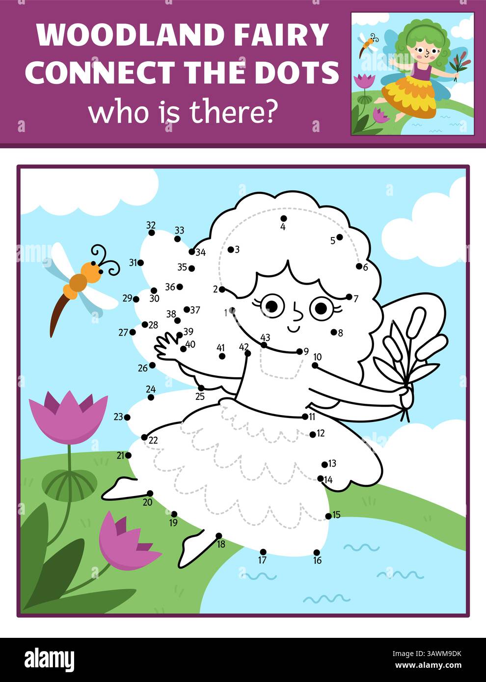 Vector fairyland dot-to-dot and color activity with swamp airy, colored ...