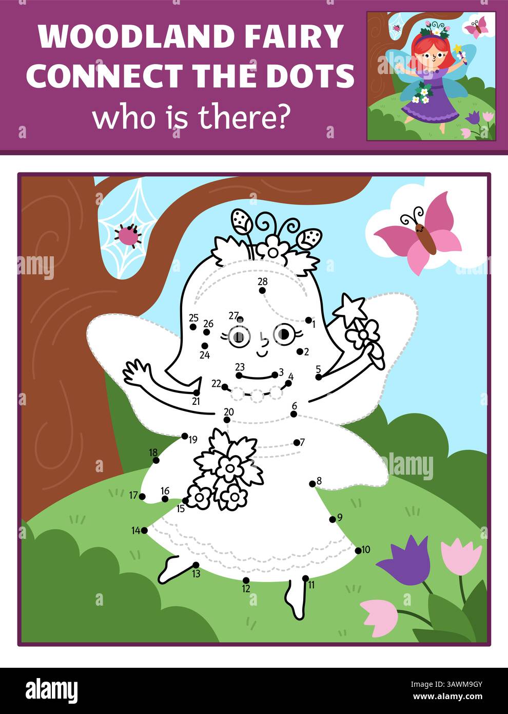 Vector fairyland dot-to-dot and color activity with berry fairy ...