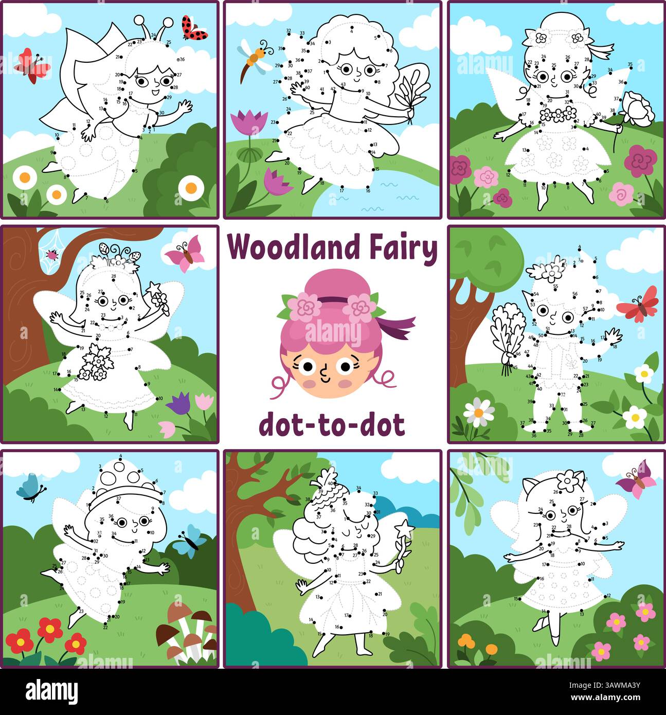 Vector fairyland dot-to-dot and color activity set with fairy, colored ...