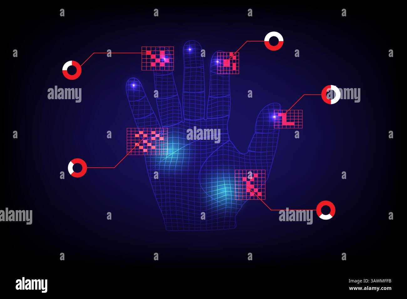 Hand Hi-Tech scan Nets over and deep the bright light with blue ...