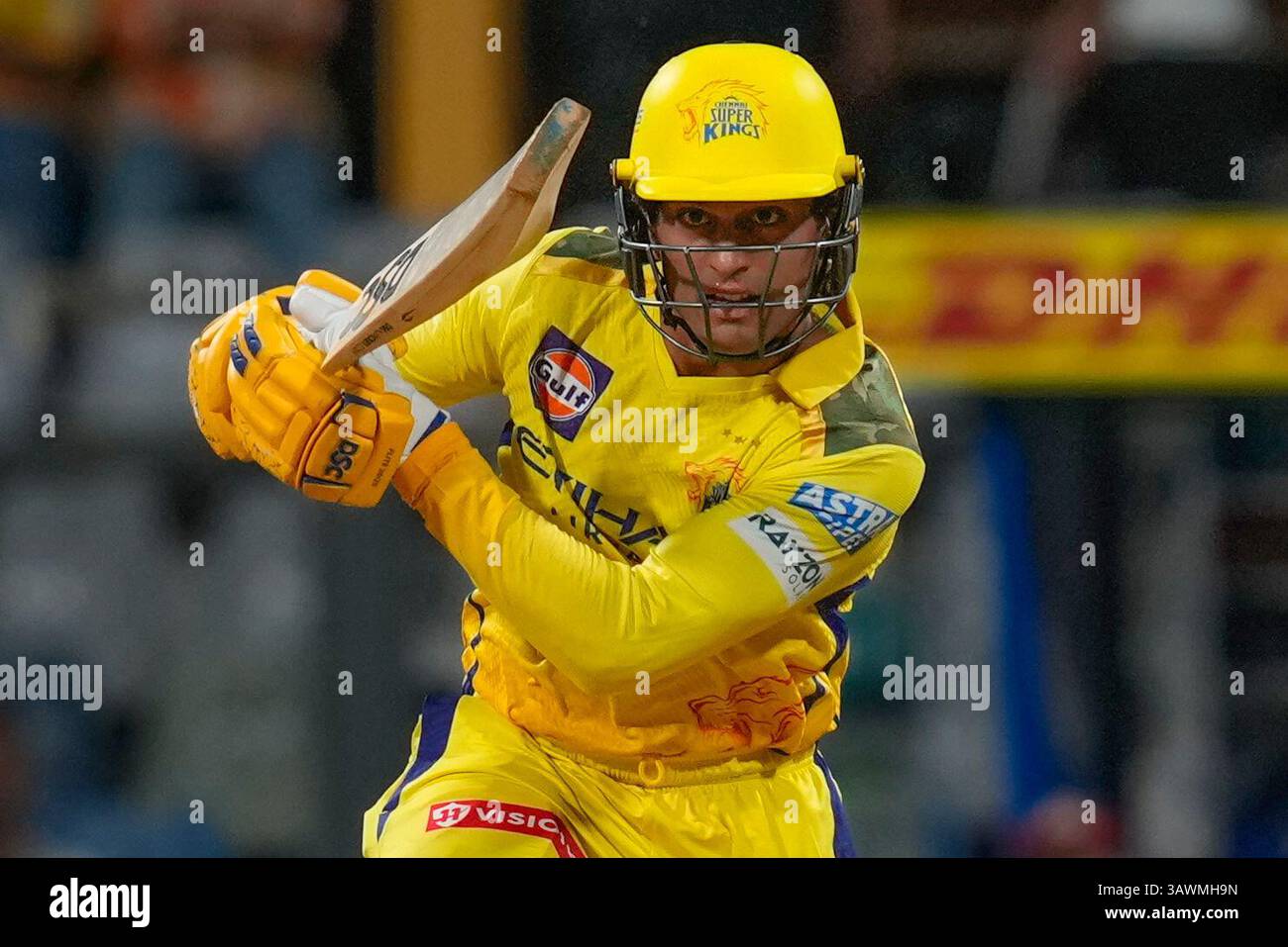 Chennai Super Kings' Rachin Ravindra play a shot during the Indian ...