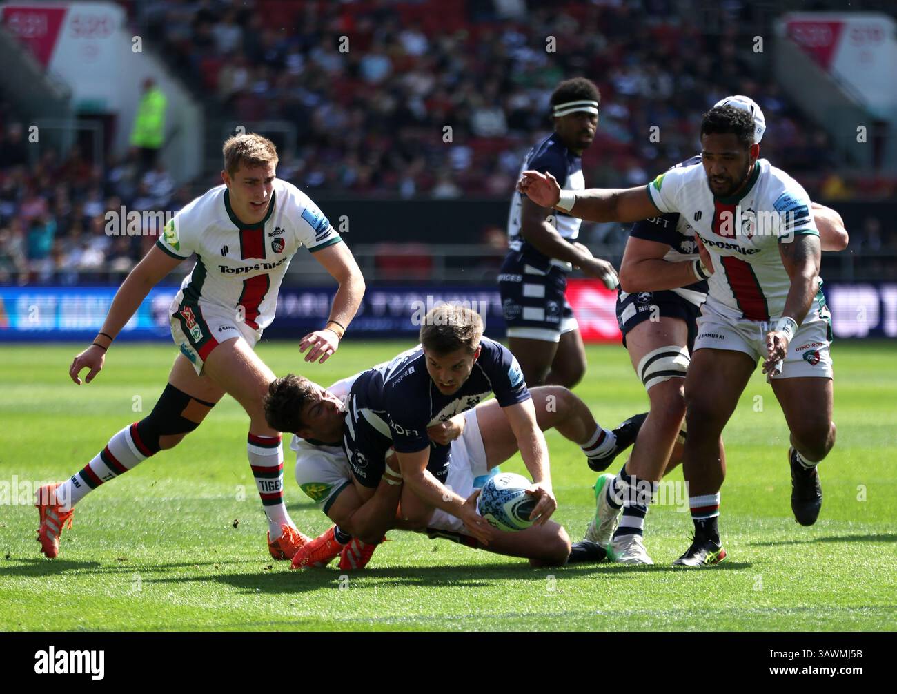 Bristol Bears' Harry Randall gets tackled during the Gallagher ...