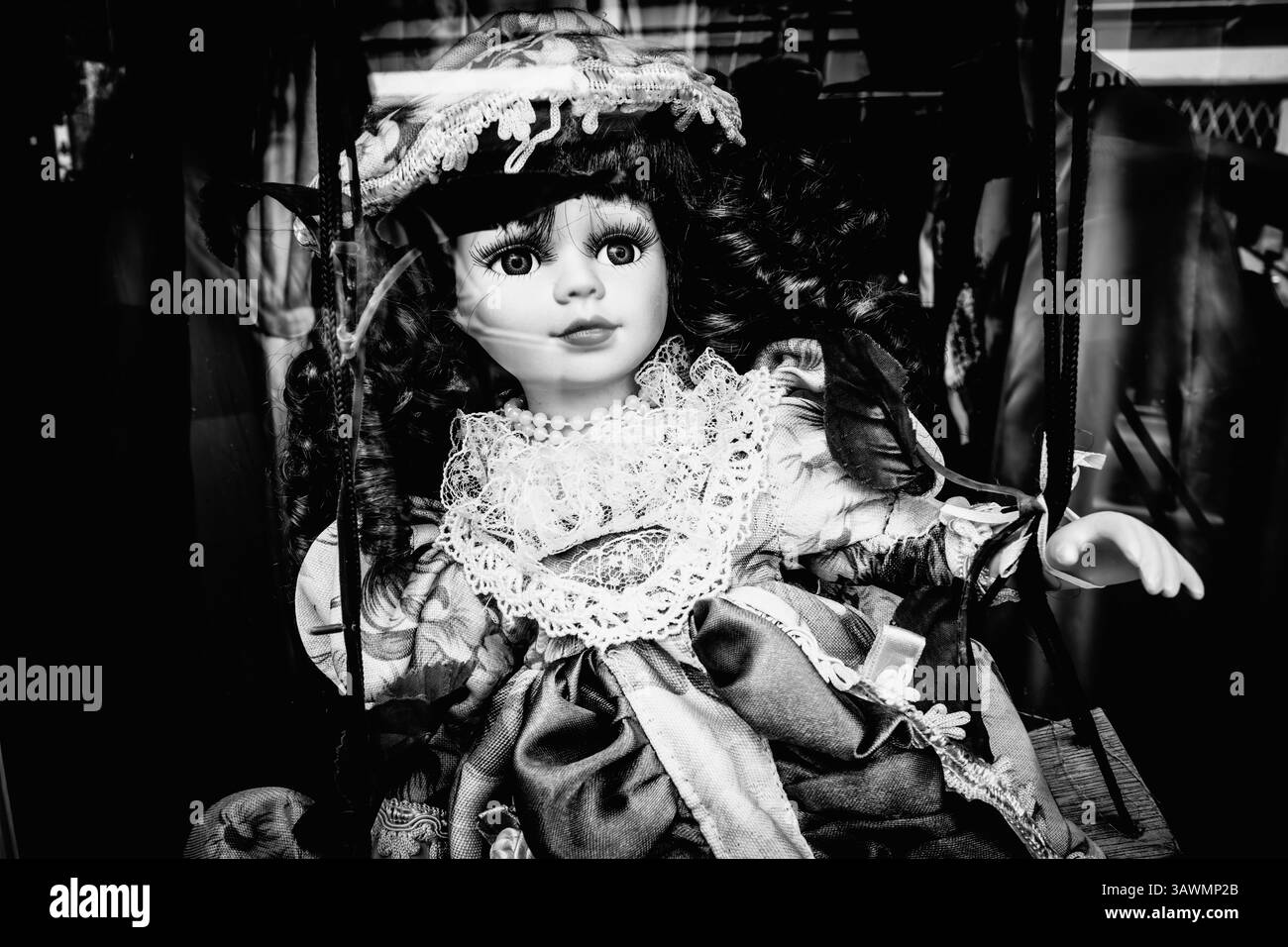 A hauntingly classic doll, displayed in a second-hand shop in Hythe ...